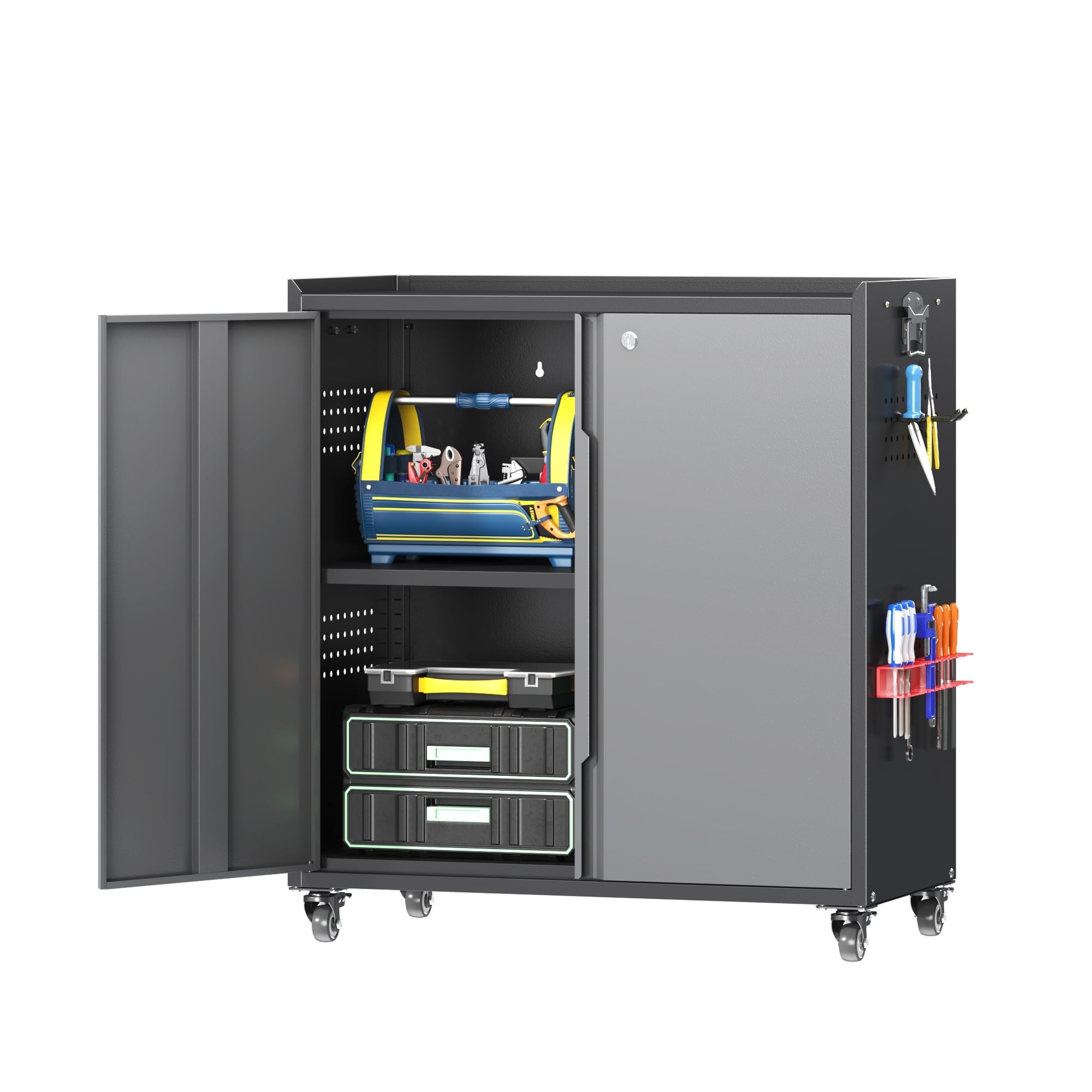 Firstsky Metal Garage Storage Cabinet with Wheels, Adjustable Rolling ...