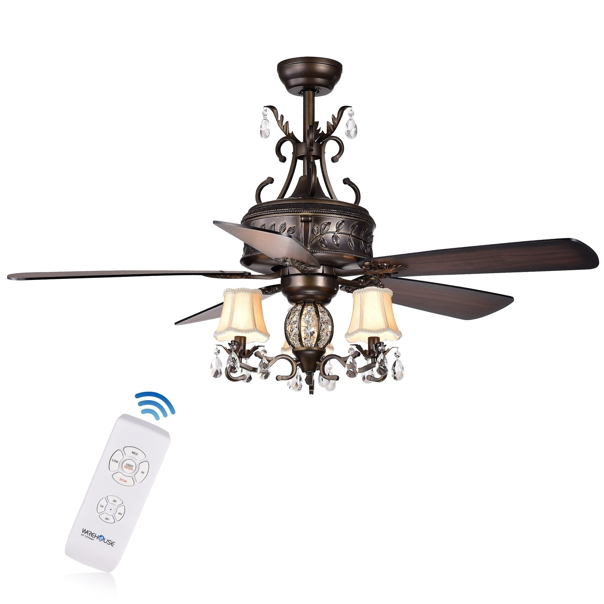Firtha 52-Inch 5-Blade Antique Ceiling Fan with French Chandelier and ...