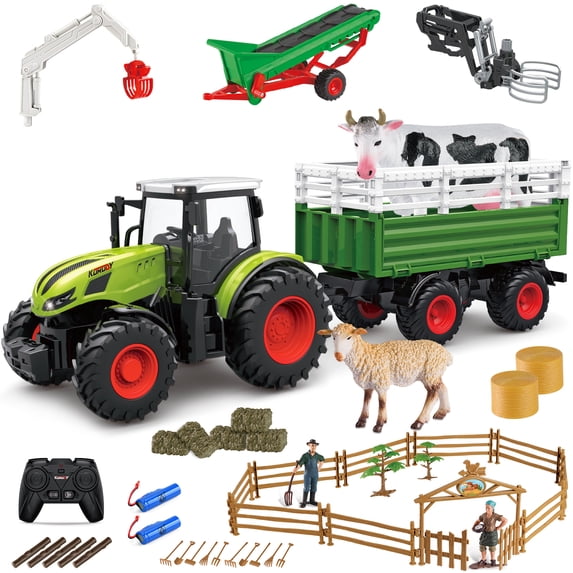 Fisca 4 in 1 Remote Control Farm Tractor Set Toys with DIY Ranch ...