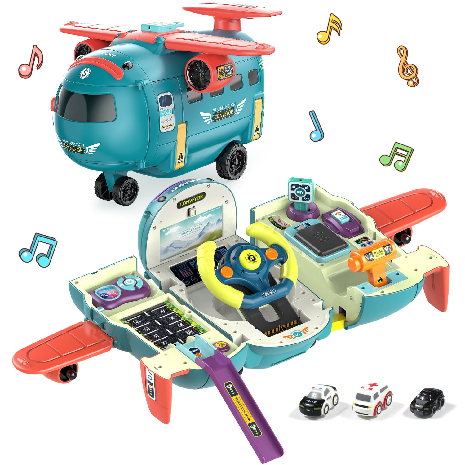 Fisca Airplane Car Toys, 3 in 1 Electric Track Steering Wheel Toys ...