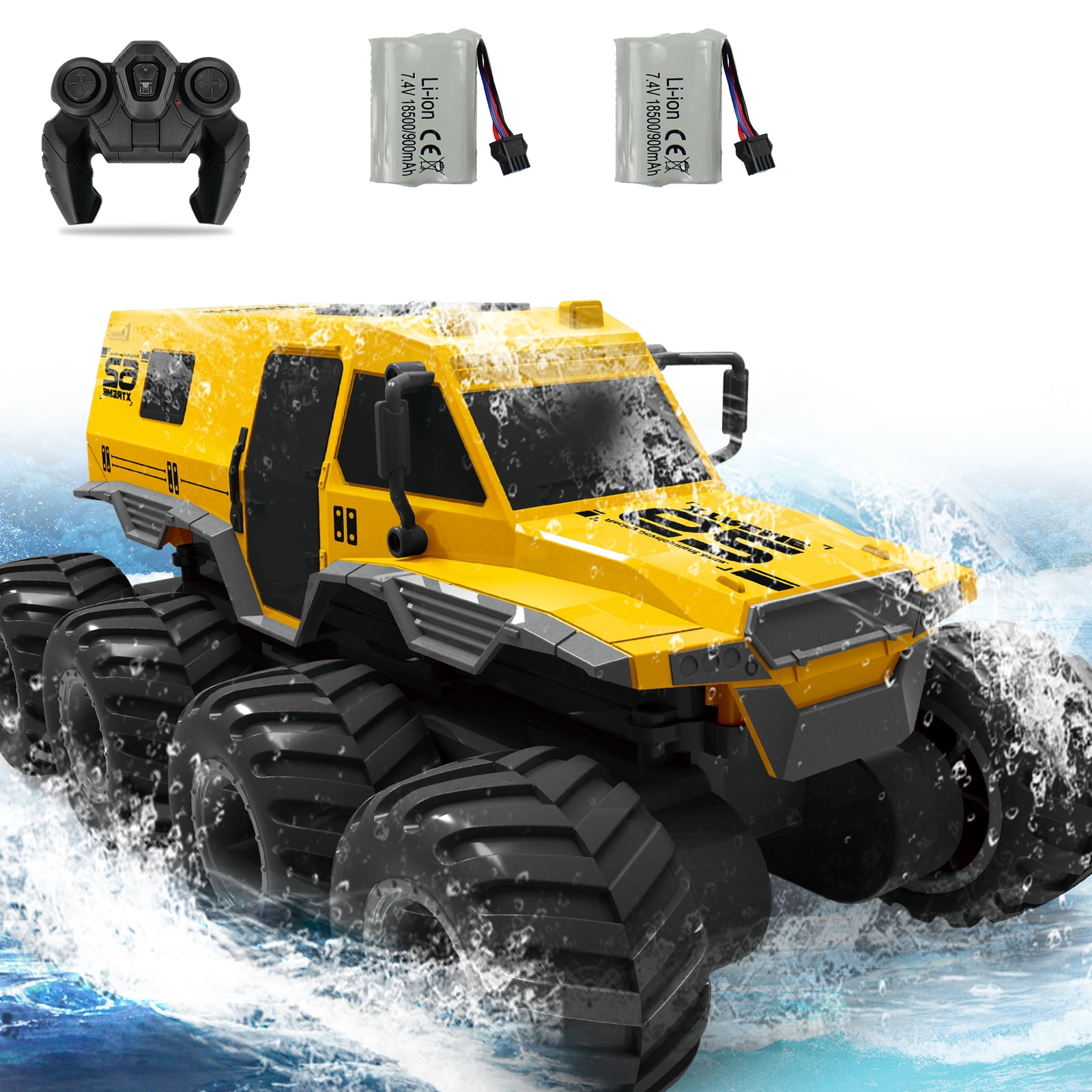 Fisca 1:12 Scale 8-Wheel Amphibious RC Car, Waterproof All-Terrain ...