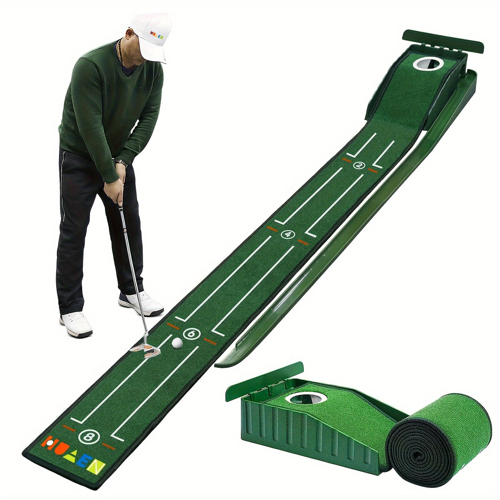 Fisca Putting Green Mat 8.7FT Golf Training Putting Mat with Auto Ball ...