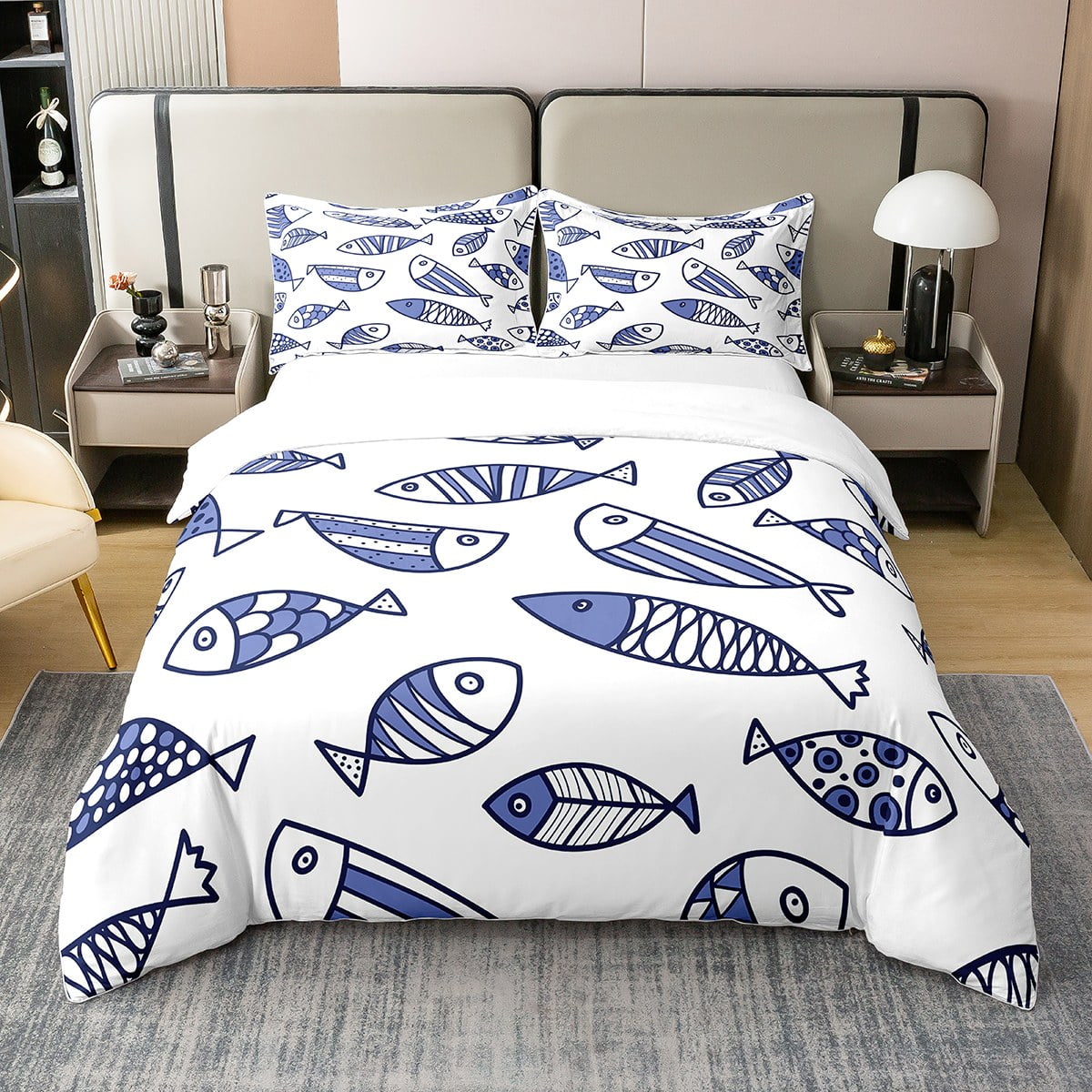 Fish 100% Cotton Duvet Cover Queen, Ocean Life Bedding for Kids Child ...