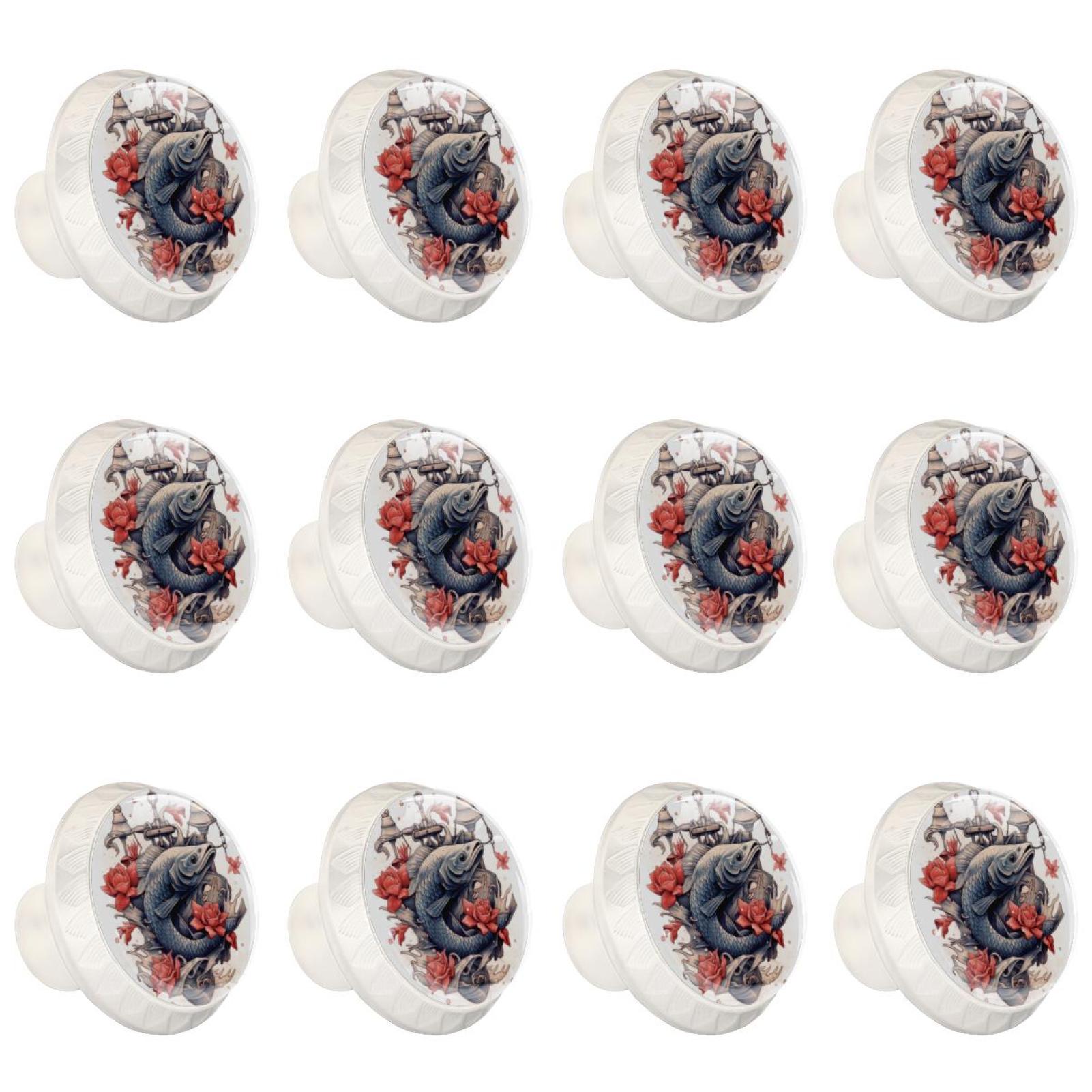 Fish 12 Pcs White Round Drawer Pulls with Screws,ABS and Glass Cabinet ...