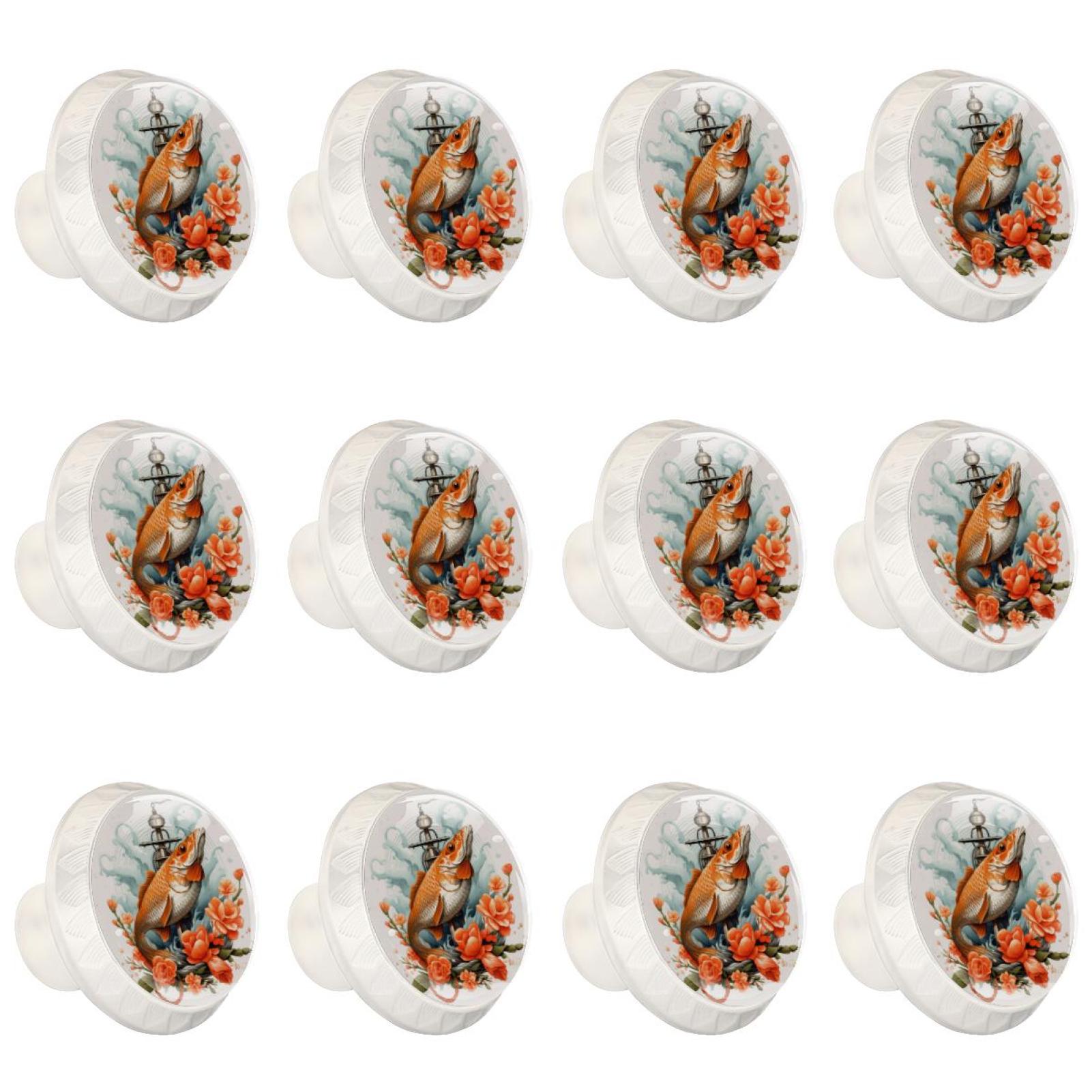 Fish 12 Pcs White Round Drawer Pulls with Screws,ABS and Glass Cabinet ...