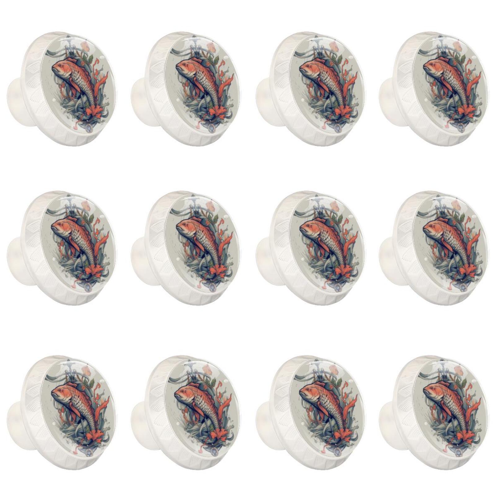 Fish 12 Pcs White Round Drawer Pulls with Screws,ABS and Glass Cabinet ...