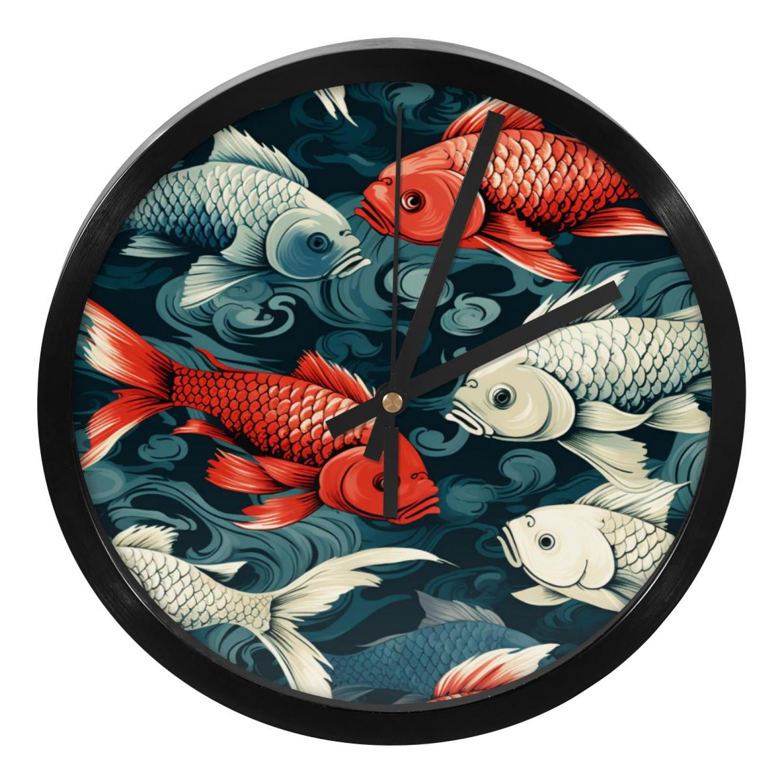 Fish 9.8 Inch Silent Round Digital Wall Clock - Battery Operated Clocks ...