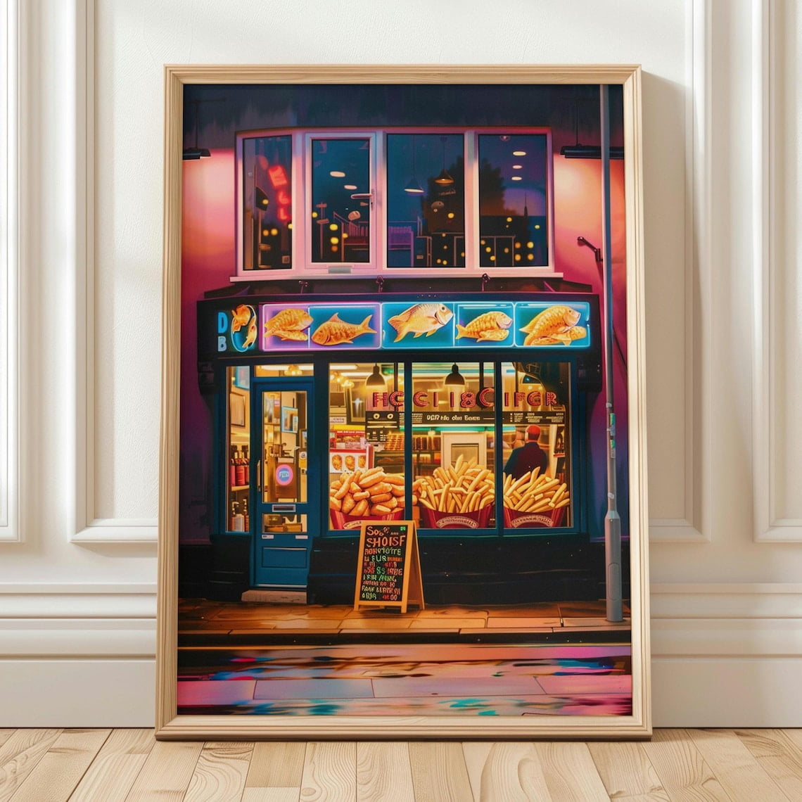 Fish And Chips Shop Neon Street Photography Night City Cafe Urban Food ...