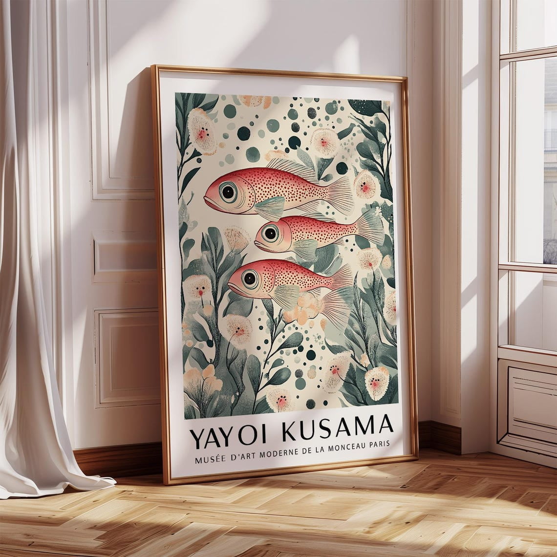 Fish Artwork Prints Stylized Red Spotted Fish With Botanical Background ...
