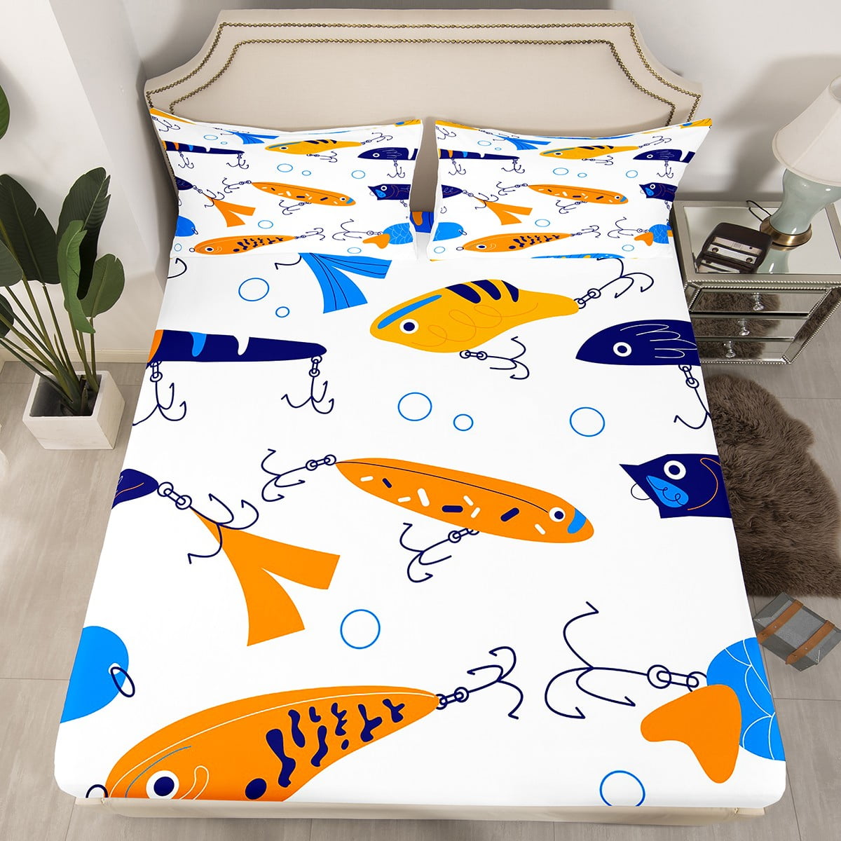 Fish Bait Fitted Sheet Full, Angling Hobby Bed Sheets For Boys Men ...