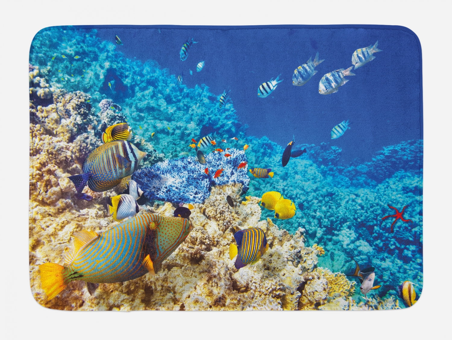 Fish Bath Mat, Barrier Reefs Covered Sea with Lagoon and Zebrafish ...