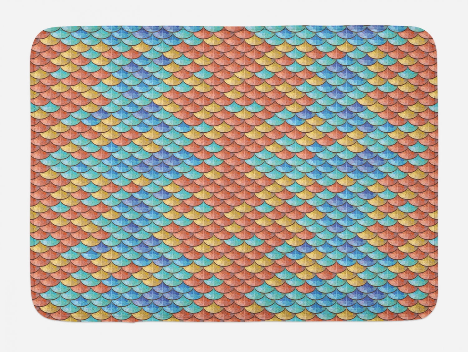 Fish Bath Mat, Maritime Animal Scales Pattern Abstract Geometric Half ...