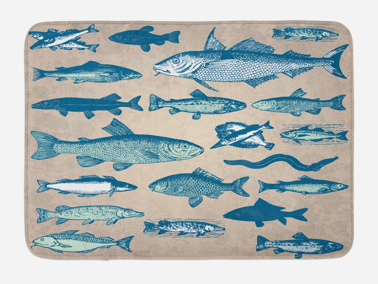 Fish Bath Mat, Vintage Style Collection of Various Different Fish ...