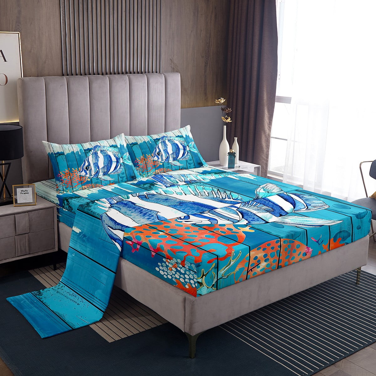 Fish Bed Sheets Set Blue Ocean Sheet Set Twin,Coastal Sheets Nautical ...