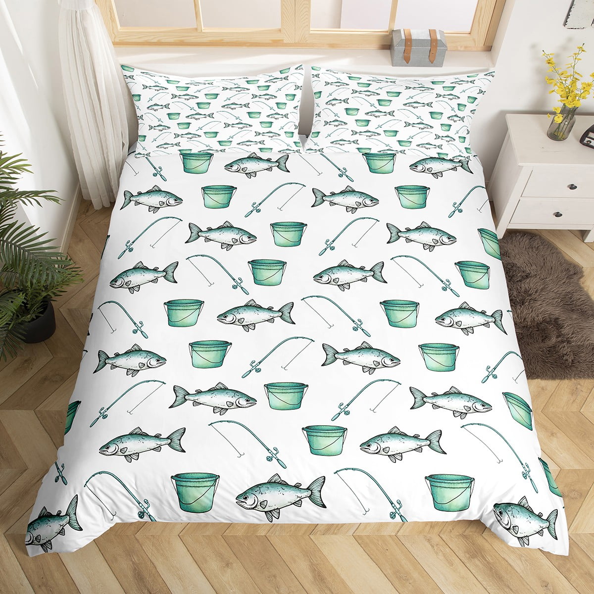 Fish Bedding Sets Fishing and Hunting Themed Duvet Cover Ocean Themed ...