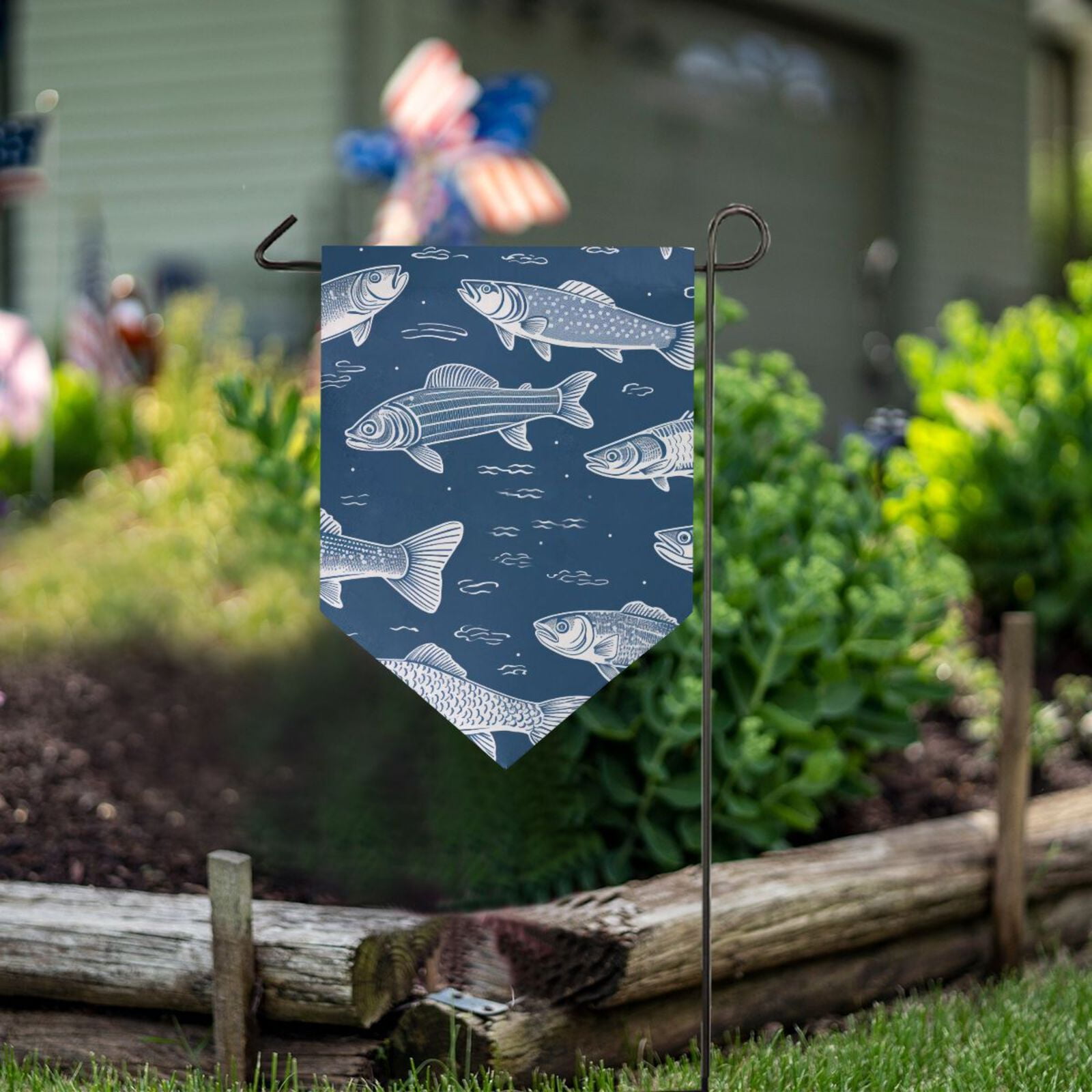 Fish Blue Garden Flag 18" x 12.5" Double Sided Yard Lawn Outdoor Decor ...