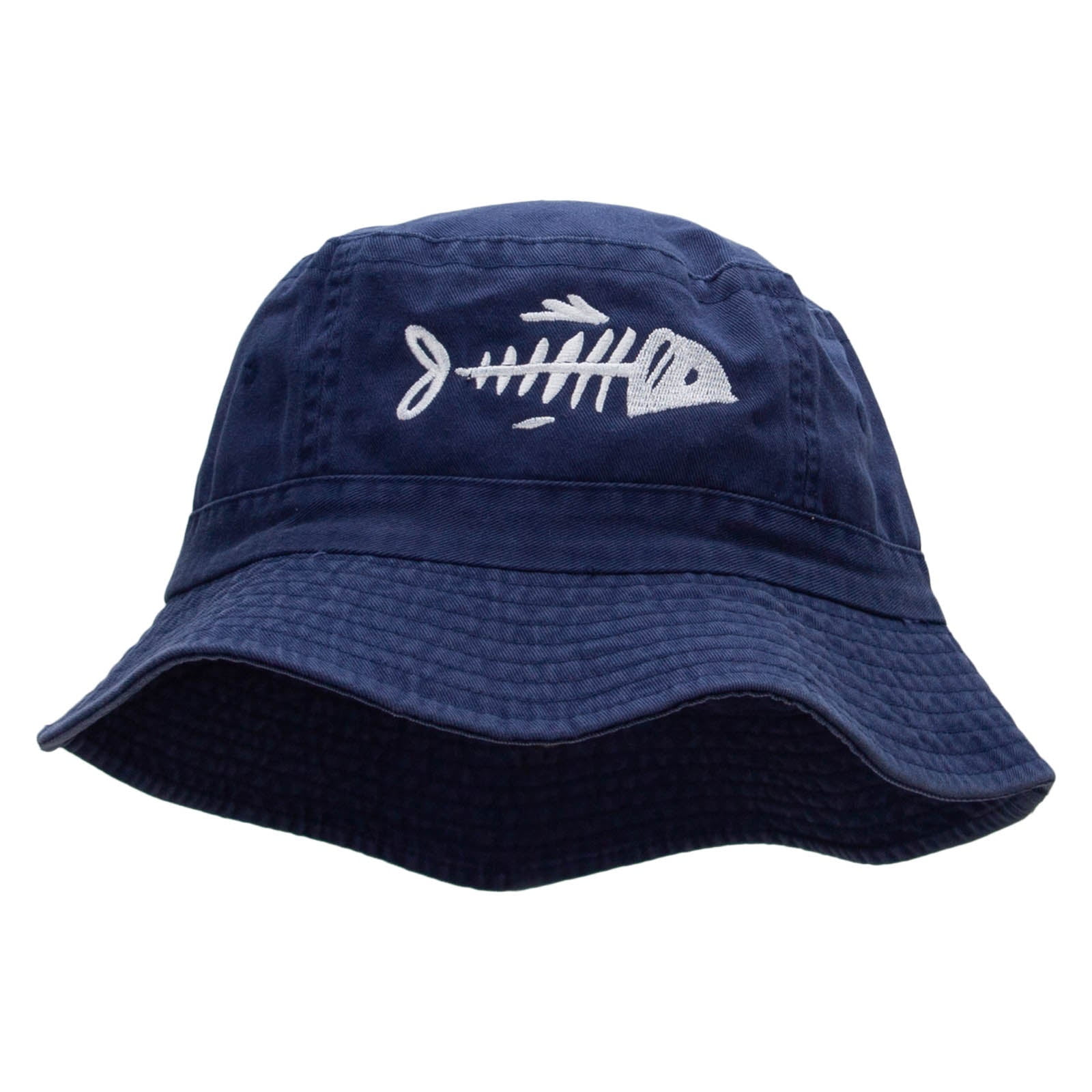 Fish Bone Embroidered Bucket Hat - Navy OSFM - Walmart.com