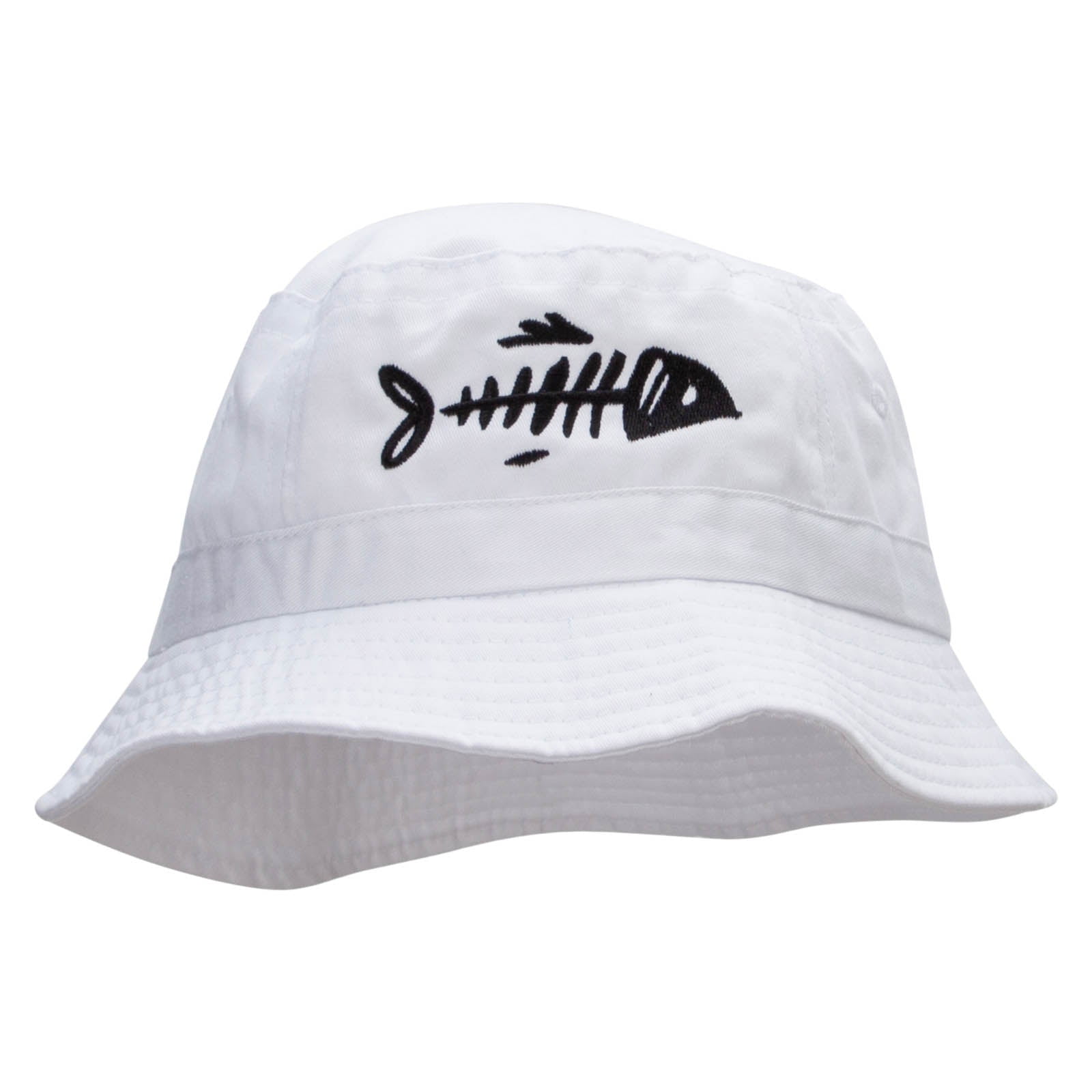 Fish Bone Embroidered Bucket Hat - White OSFM - Walmart.com