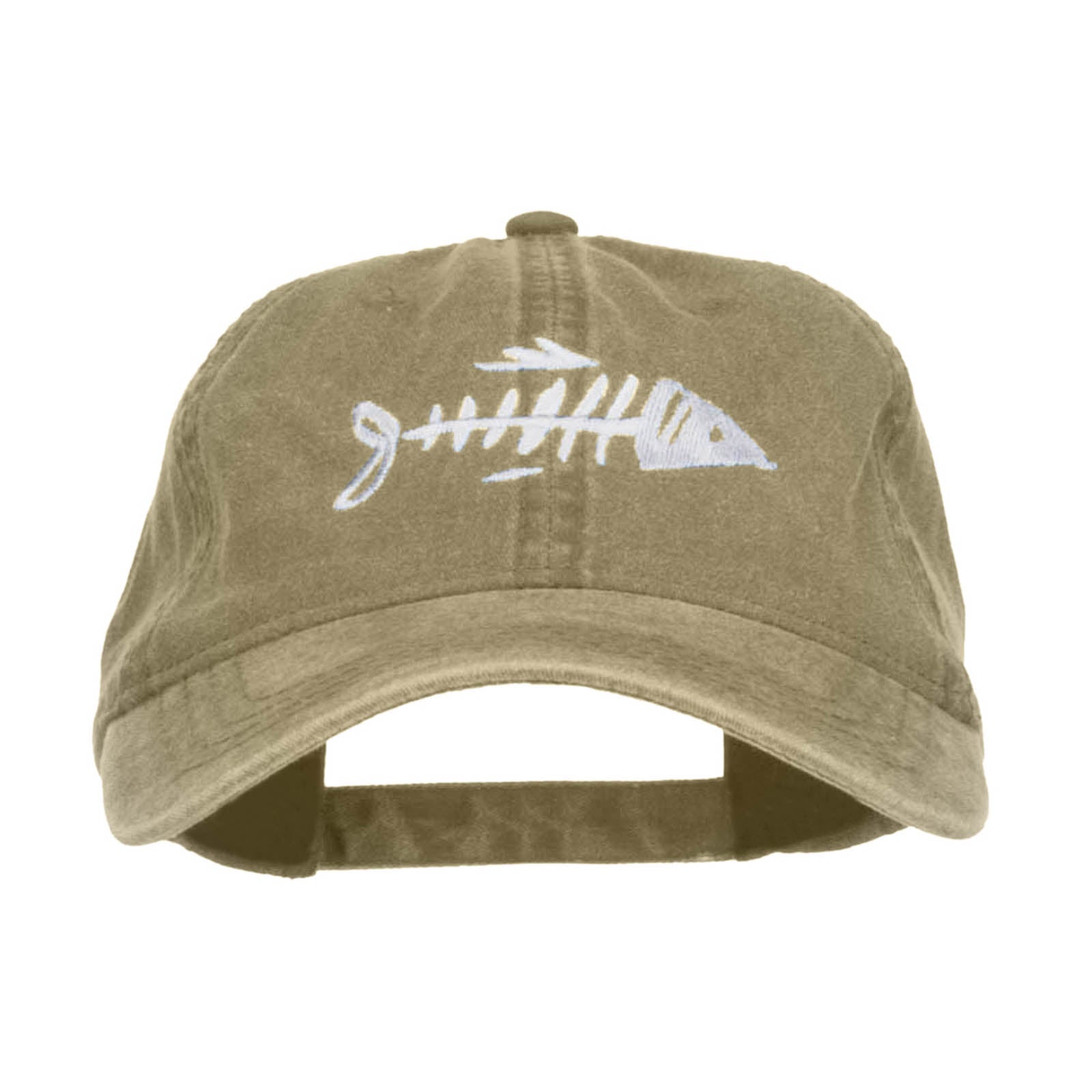 Fish Bone Embroidered Washed Cap - Khaki OSFM - Walmart.com