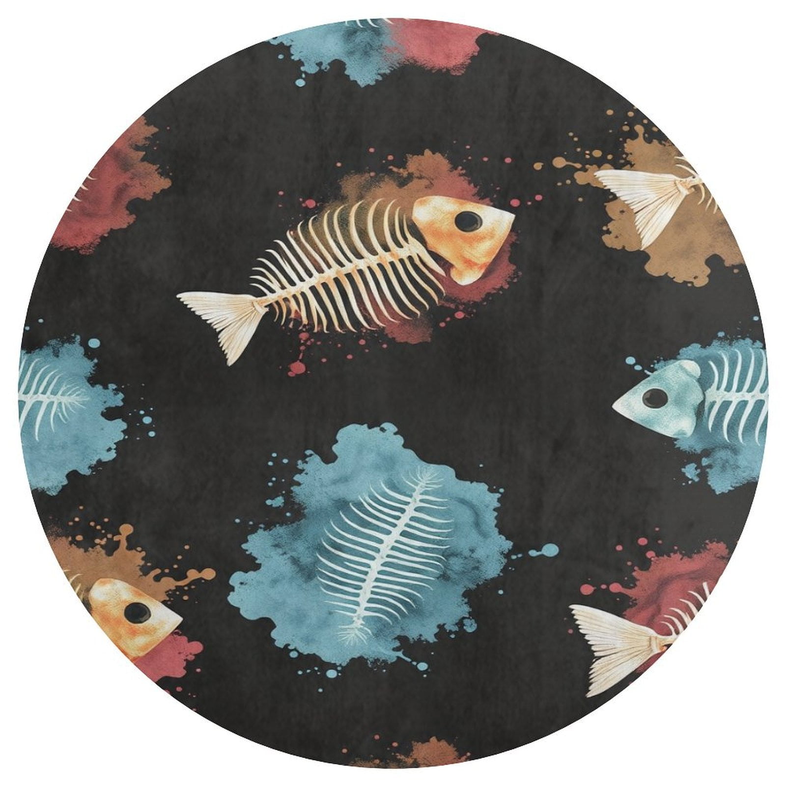 Fish Bones Skeleton Fossils Round Area Rug Floor Carpets Washable ...