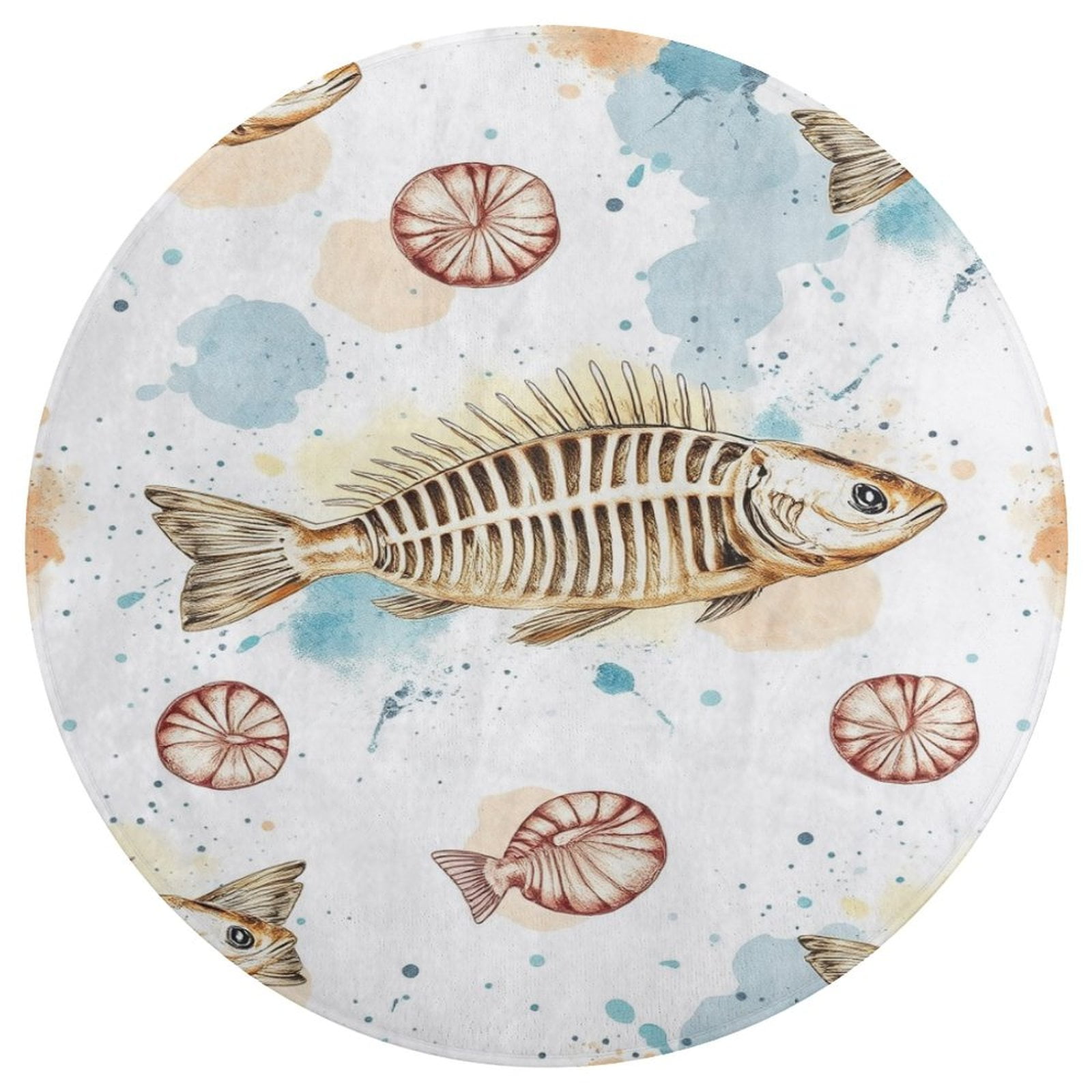 Fish Bones Skeleton Fossils Round Area Rug Floor Carpets Washable ...