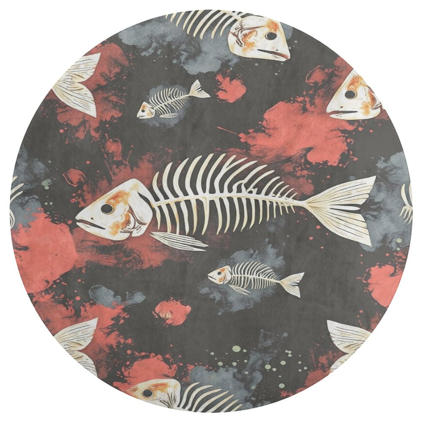 Fish Bones Skeleton Fossils Round Area Rug Floor Carpets Washable ...