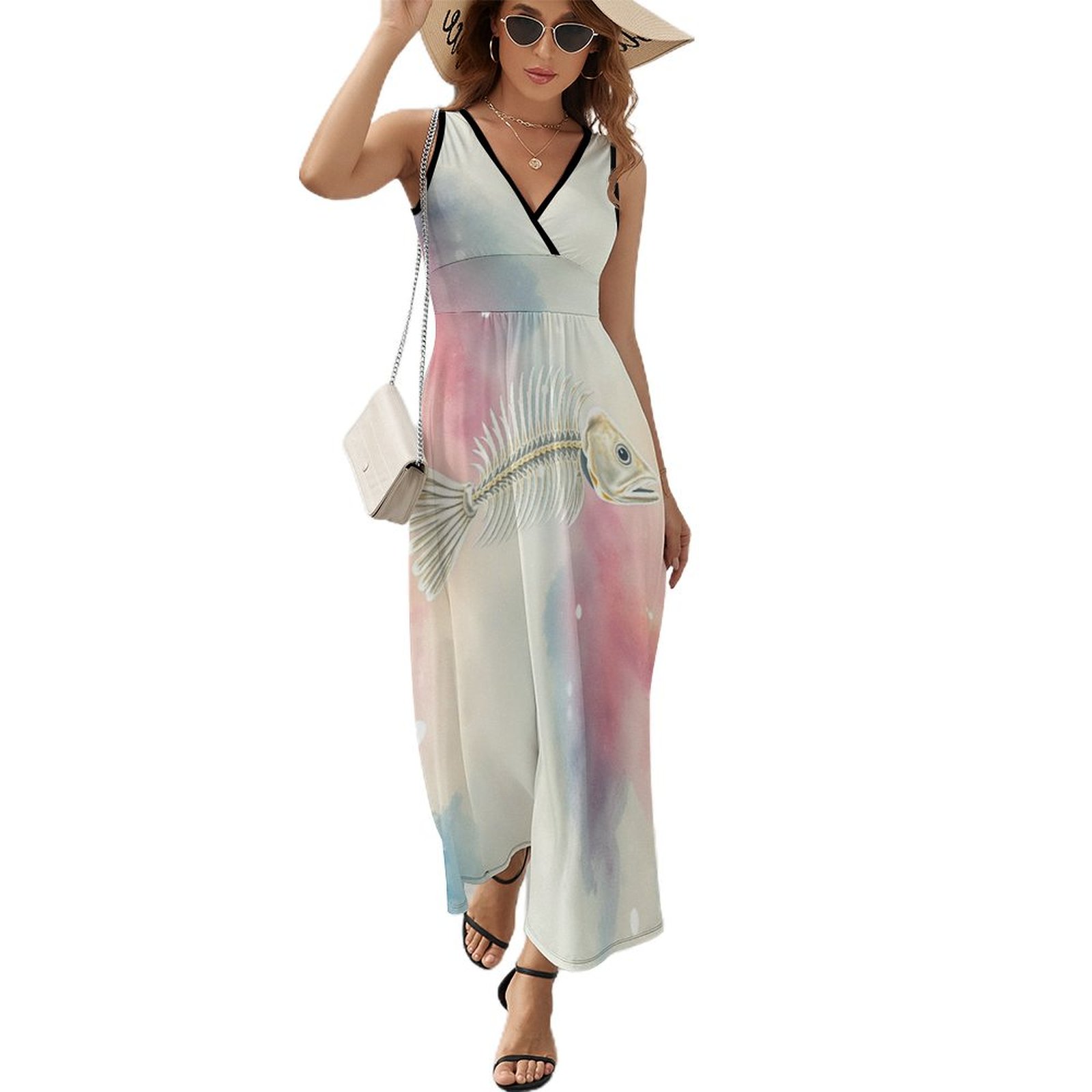 Fish Bones Skeleton Fossils Sleeveless Luxury Evening Dress For Women ...