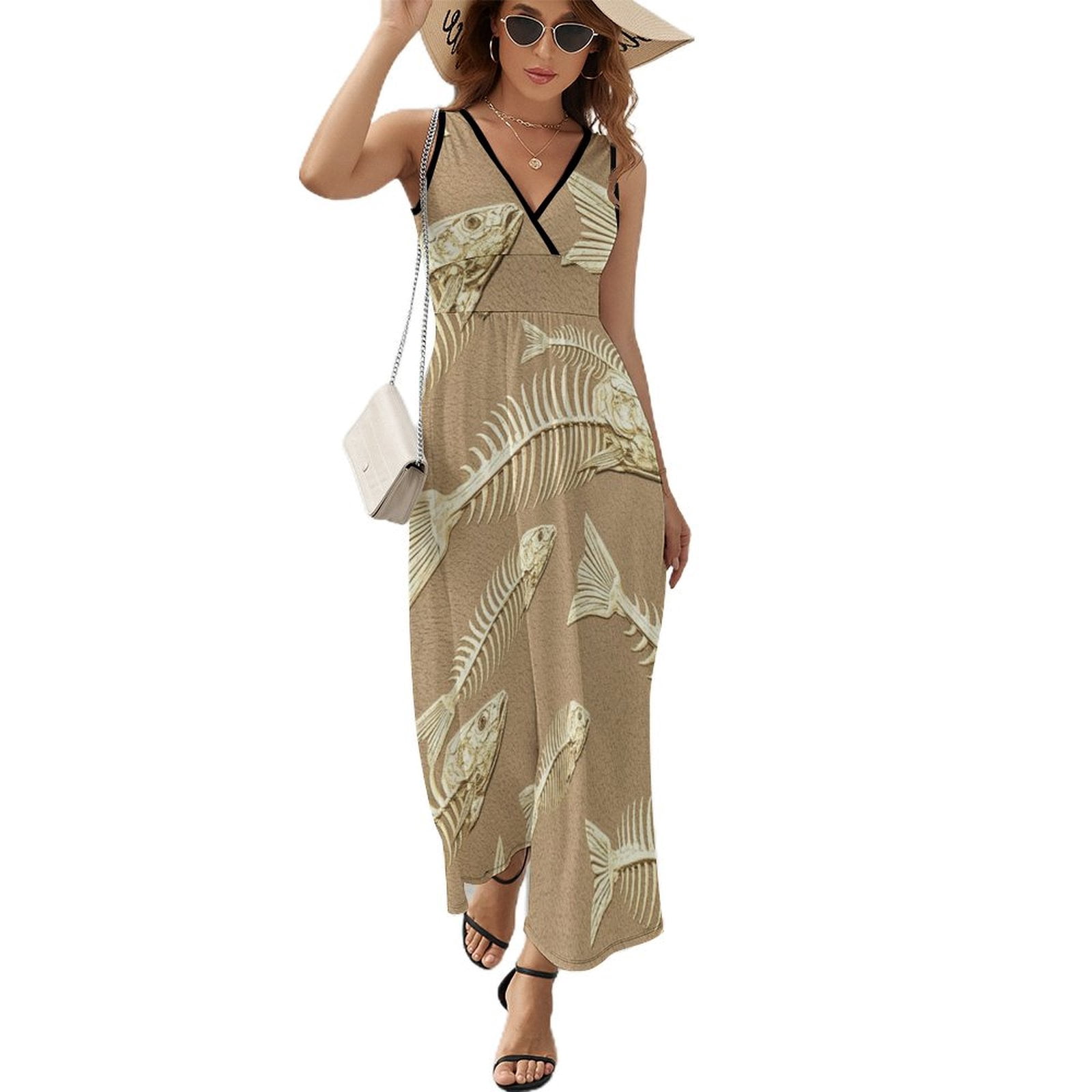 Fish Bones Skeleton Fossils Sleeveless Luxury Evening Dress For Women ...