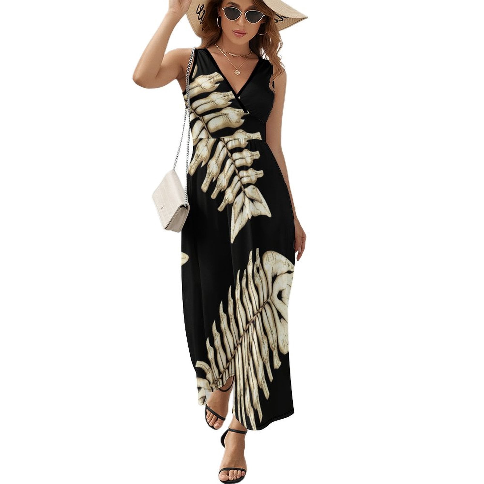 Fish Bones Skeleton Fossils Sleeveless Luxury Evening Dress For Women ...