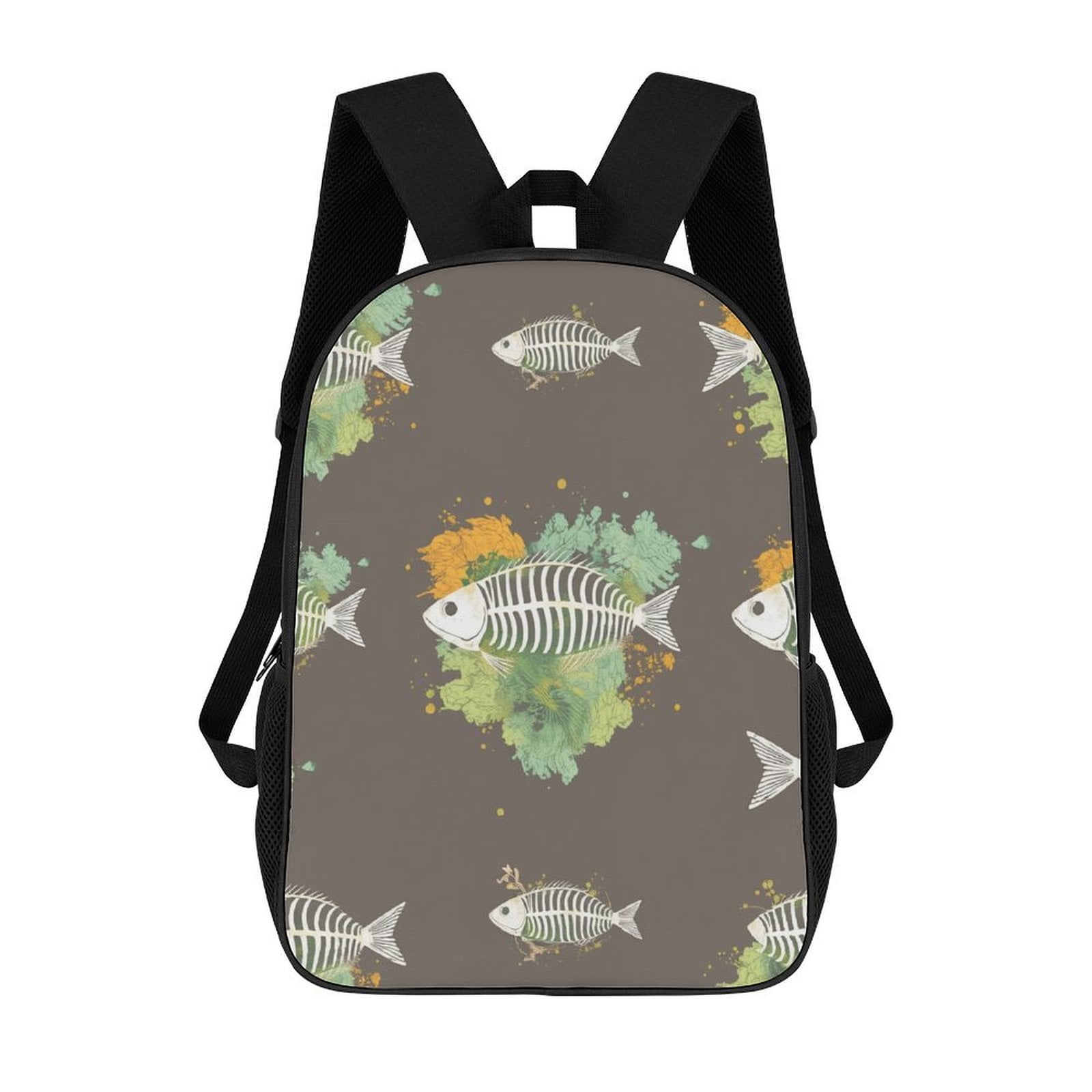 Fish Bones Skeleton FossilsZipper Backpack Book Bag Supplies 17 Inch ...
