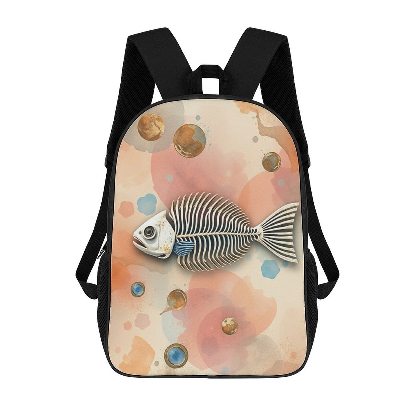 Fish Bones Skeleton FossilsZipper Backpack Book Bag Supplies 17 Inch ...