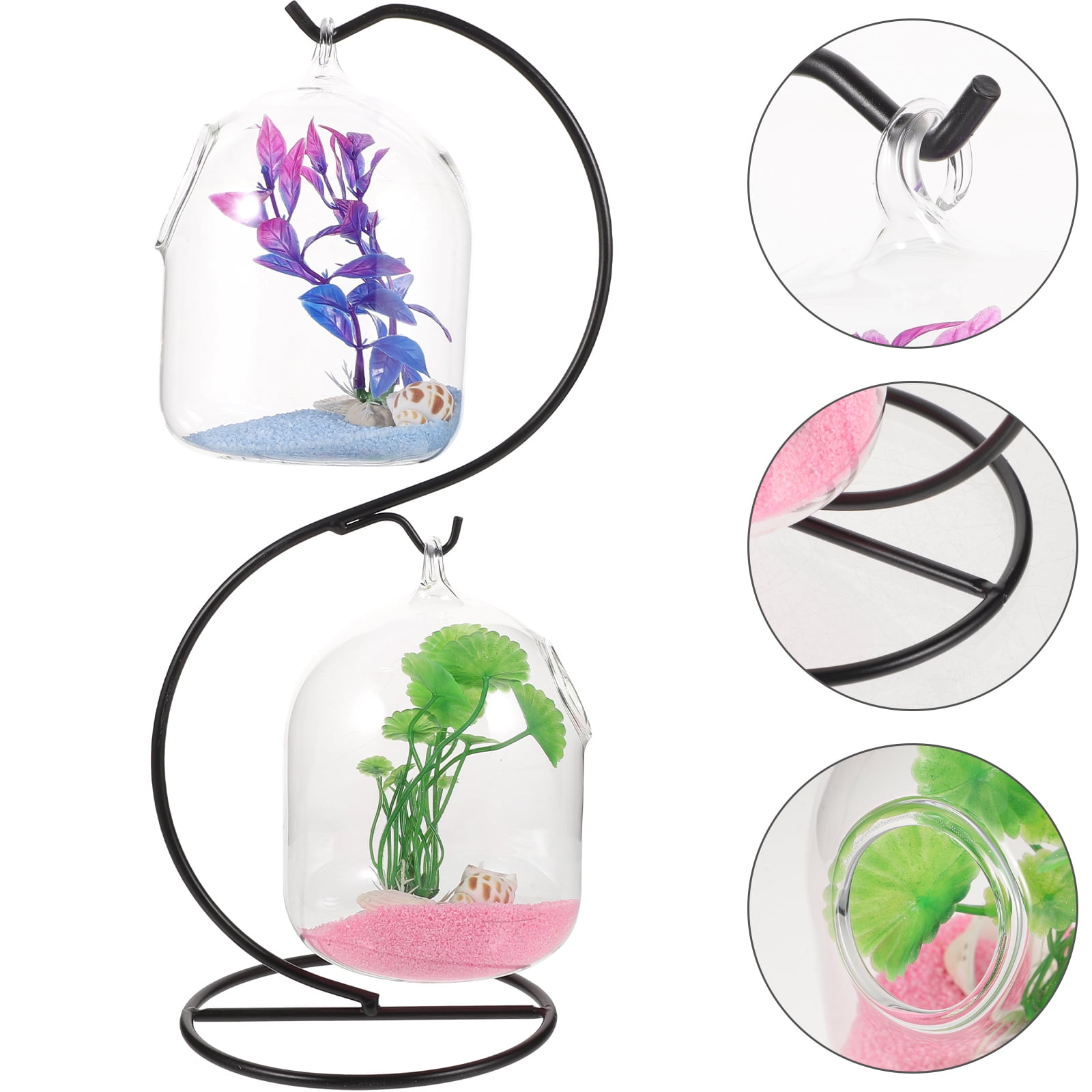 Fish Bowl, 1 set of Desktop Hanging Glass Fish Tank Mini Table Aquarium ...