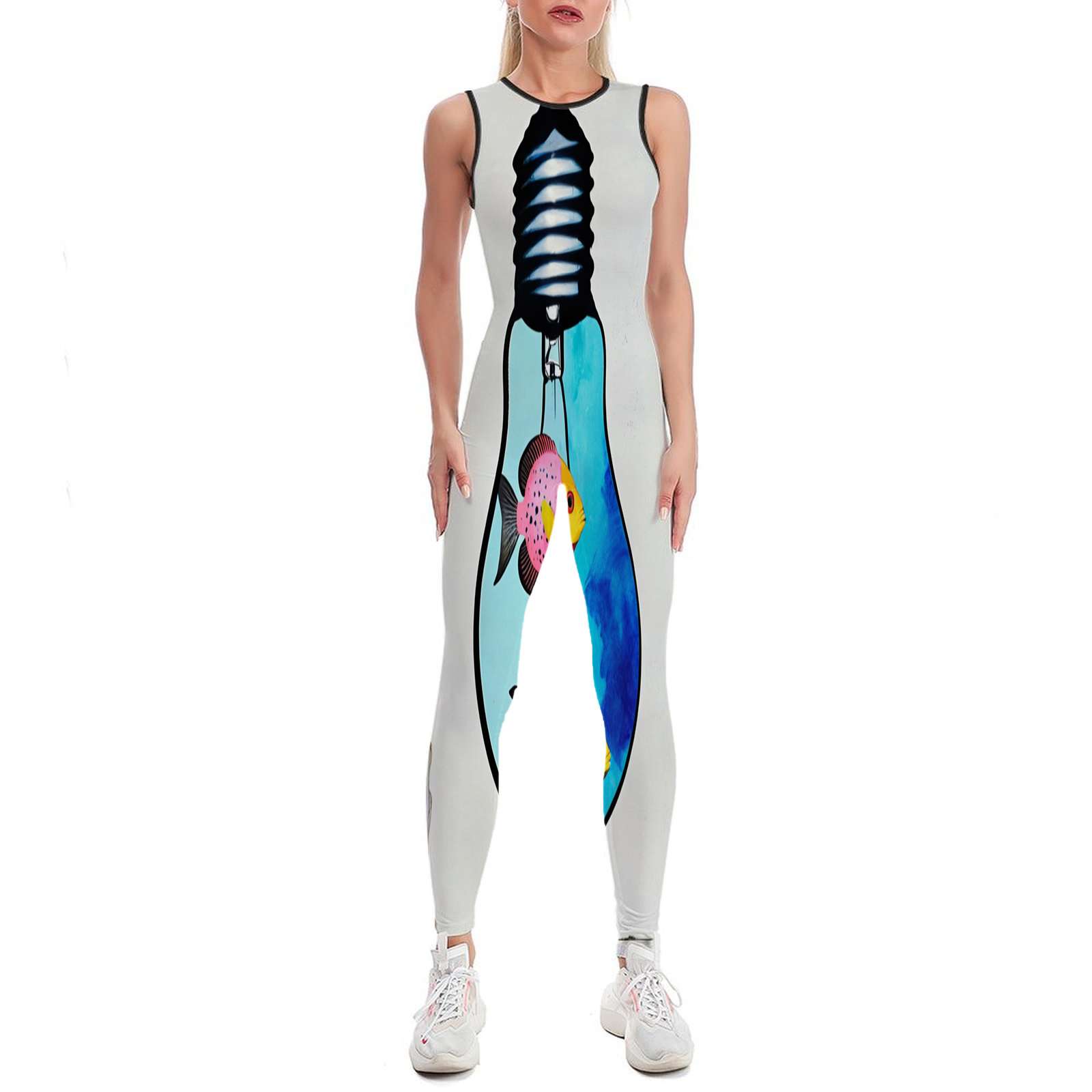 Fish Bulb Art Print Women's One Piece Yoga Jumpsuits Leggings Playsuit ...