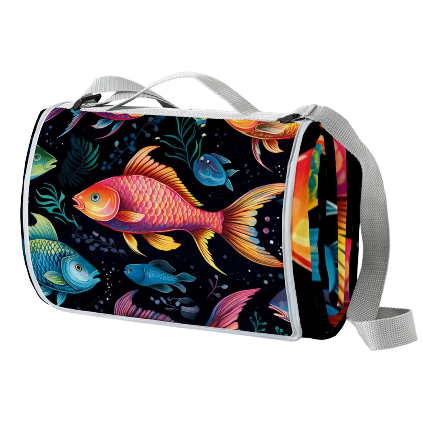 Fish Canvas Picnic Blanket Outdoor Waterproof Mat with Carry Handle ...