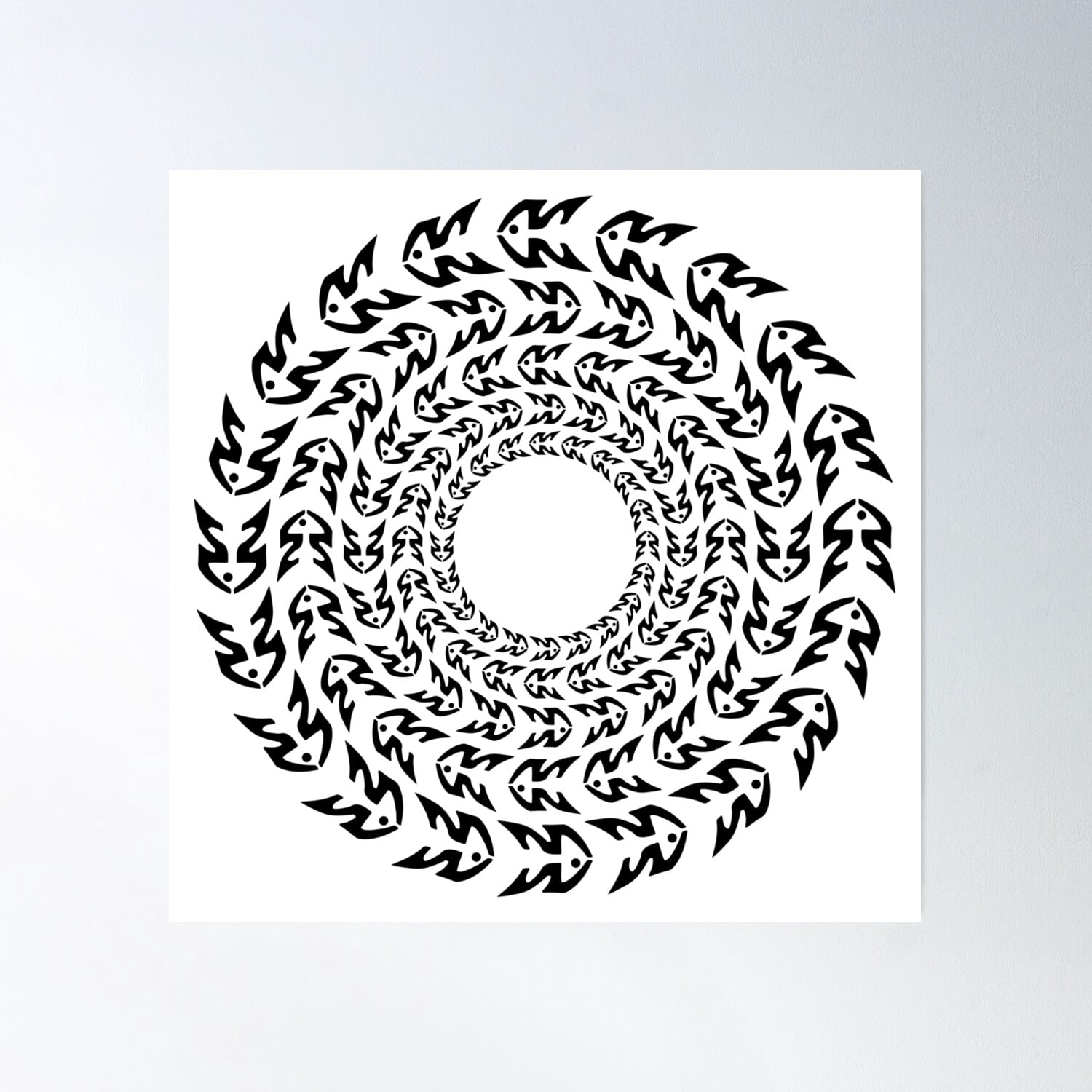 Fish. Circle Shoal. Pattern. Black On White. Poster Wall Art, Modern ...