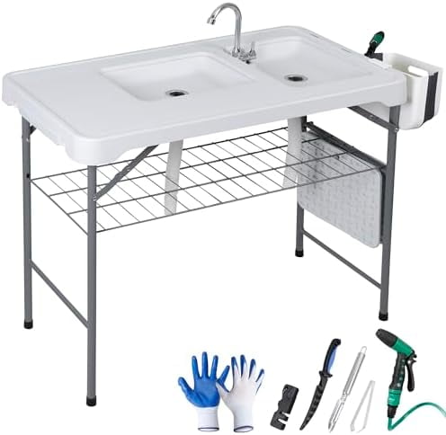 Fish Cleaning Table, Portable Folding Fish Cleaning Station with Sink ...