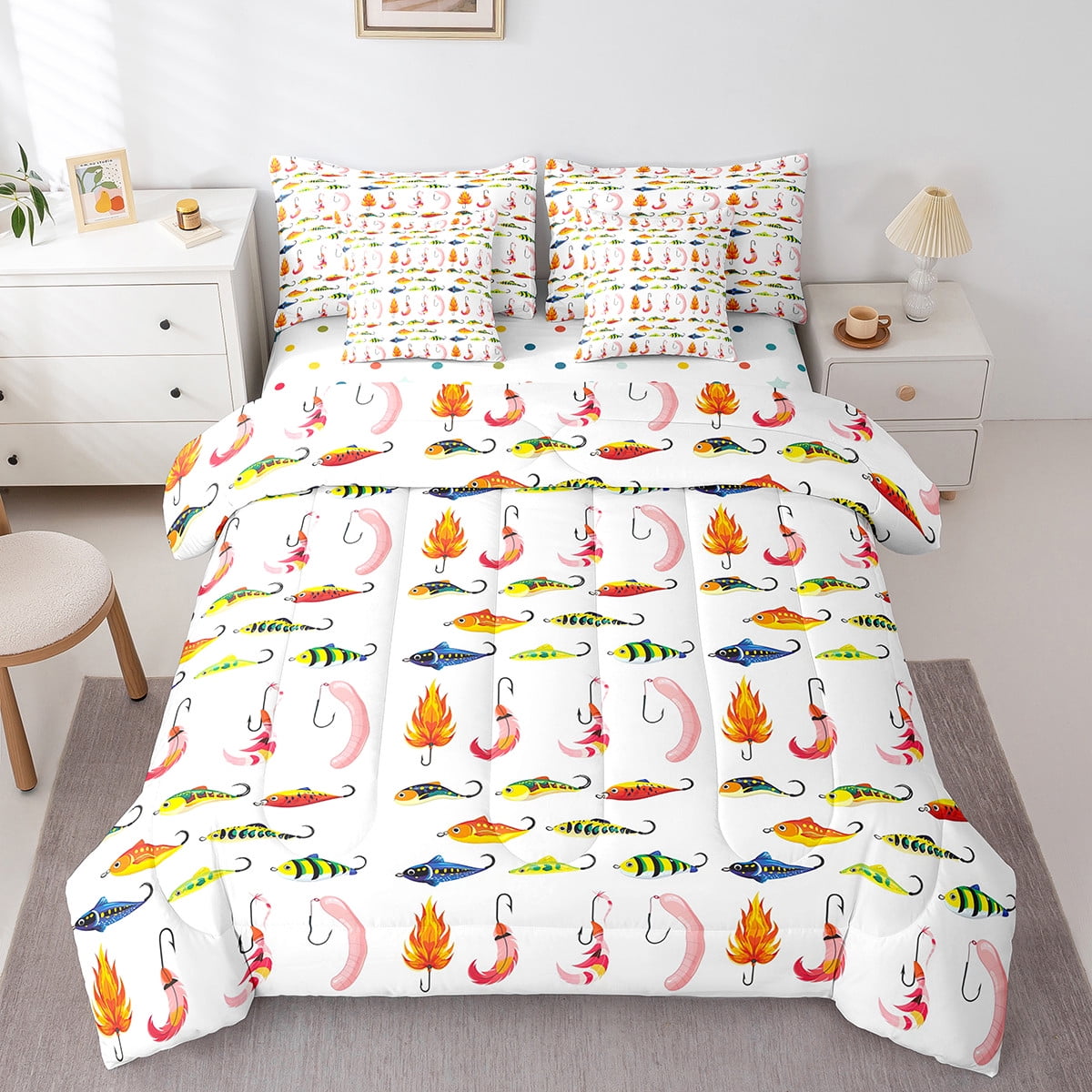 Fish Comforter 7 Pieces Bed In A Bag Colourful Fishing Bedding Set ...