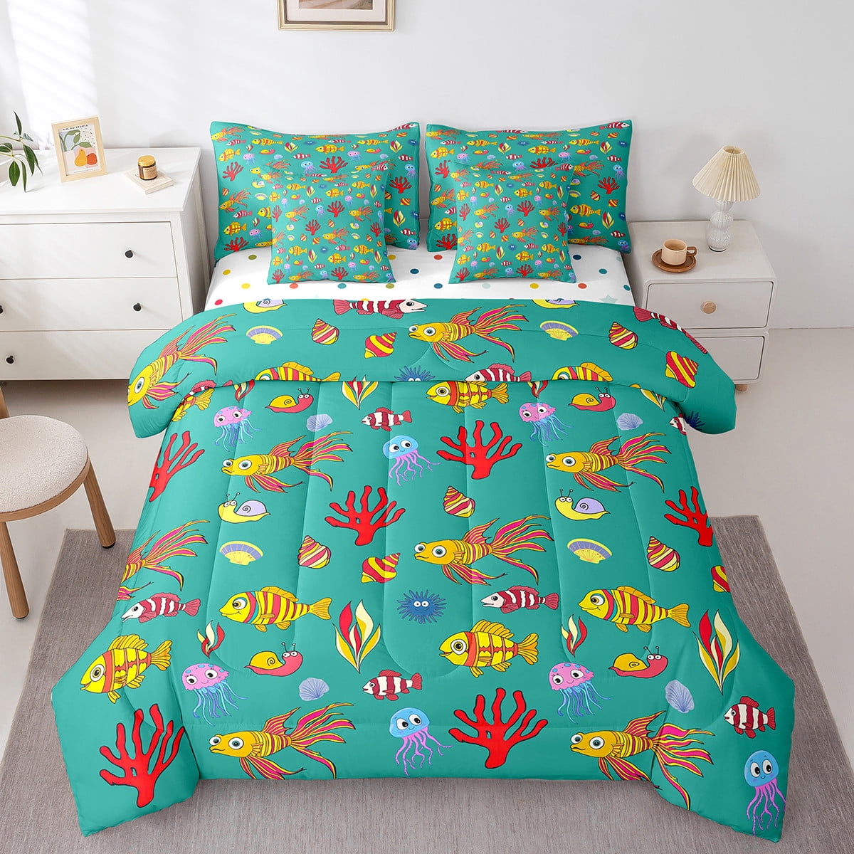Fish Comforter Fishing And Hunting Sheet Set Coastal Ocean Animals 7 ...