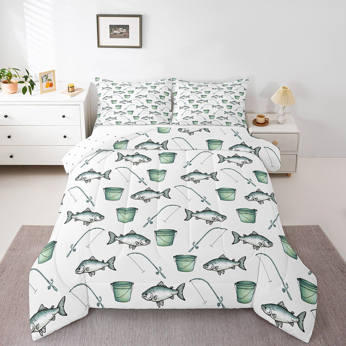 Fish Comforter Set Fishing and Hunting Themed Bedding Sets Ocean Themed ...