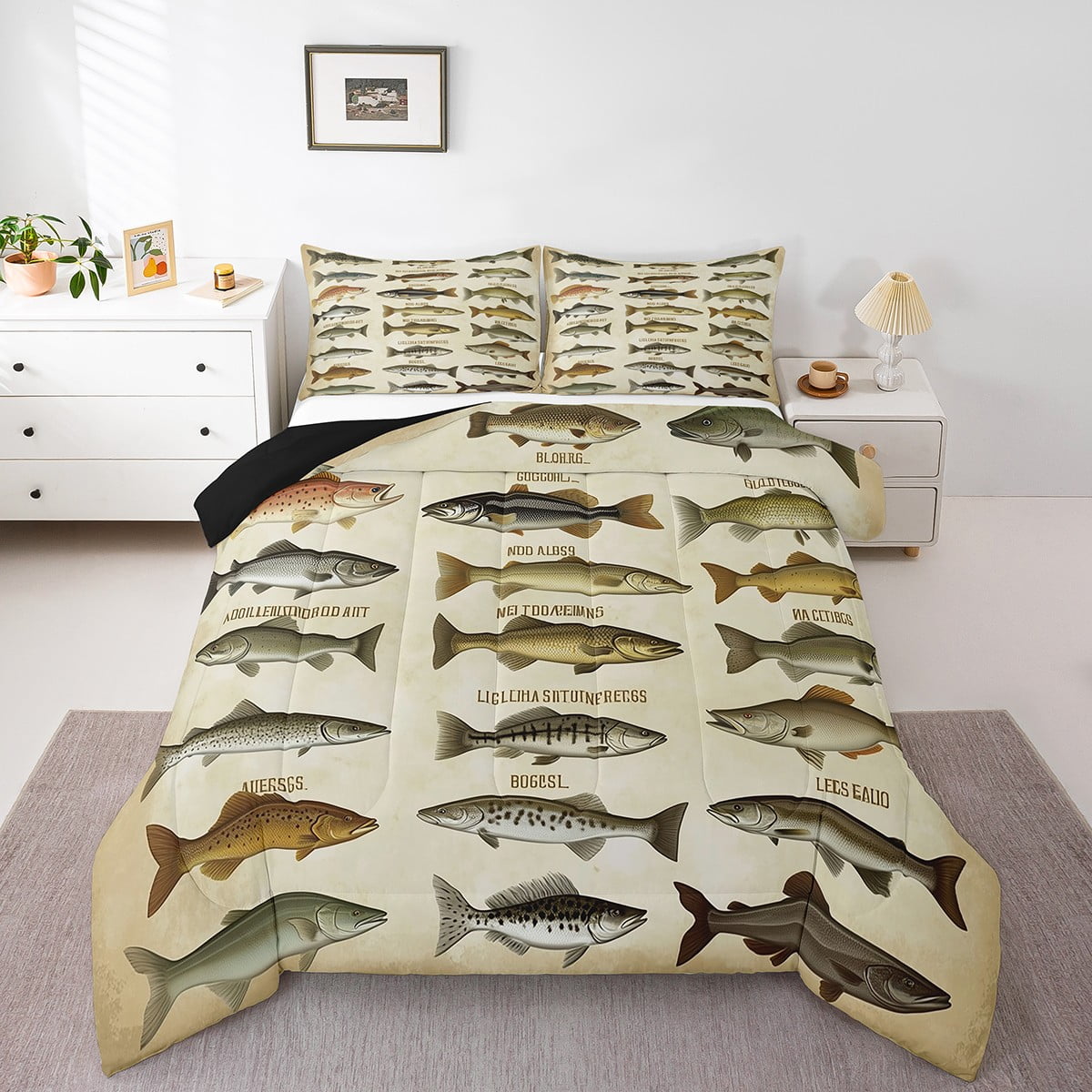 Fish Comforter Set Queen Size Ocean Themed Bedding Sets Vintage Style ...