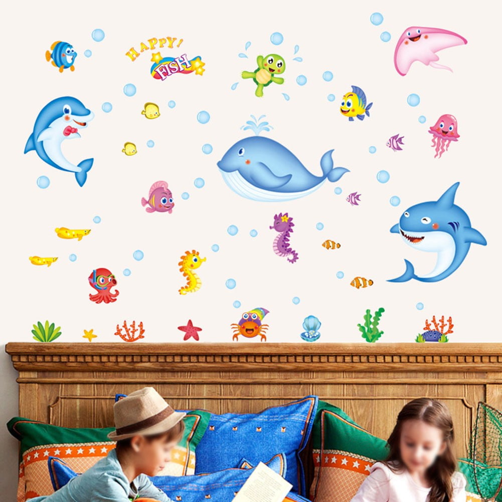 Fish Corals Wall Stickers Sea Bathroom PVC Wall Sticker Art Home Decal ...