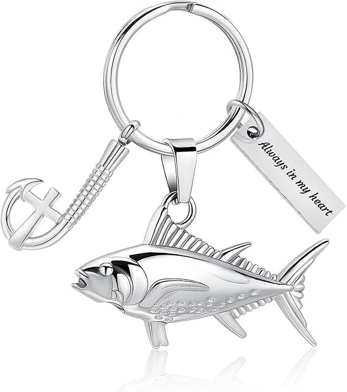 Fish Cremation Urn Keychain for Ashes With Fish Hook Stainless Steel ...