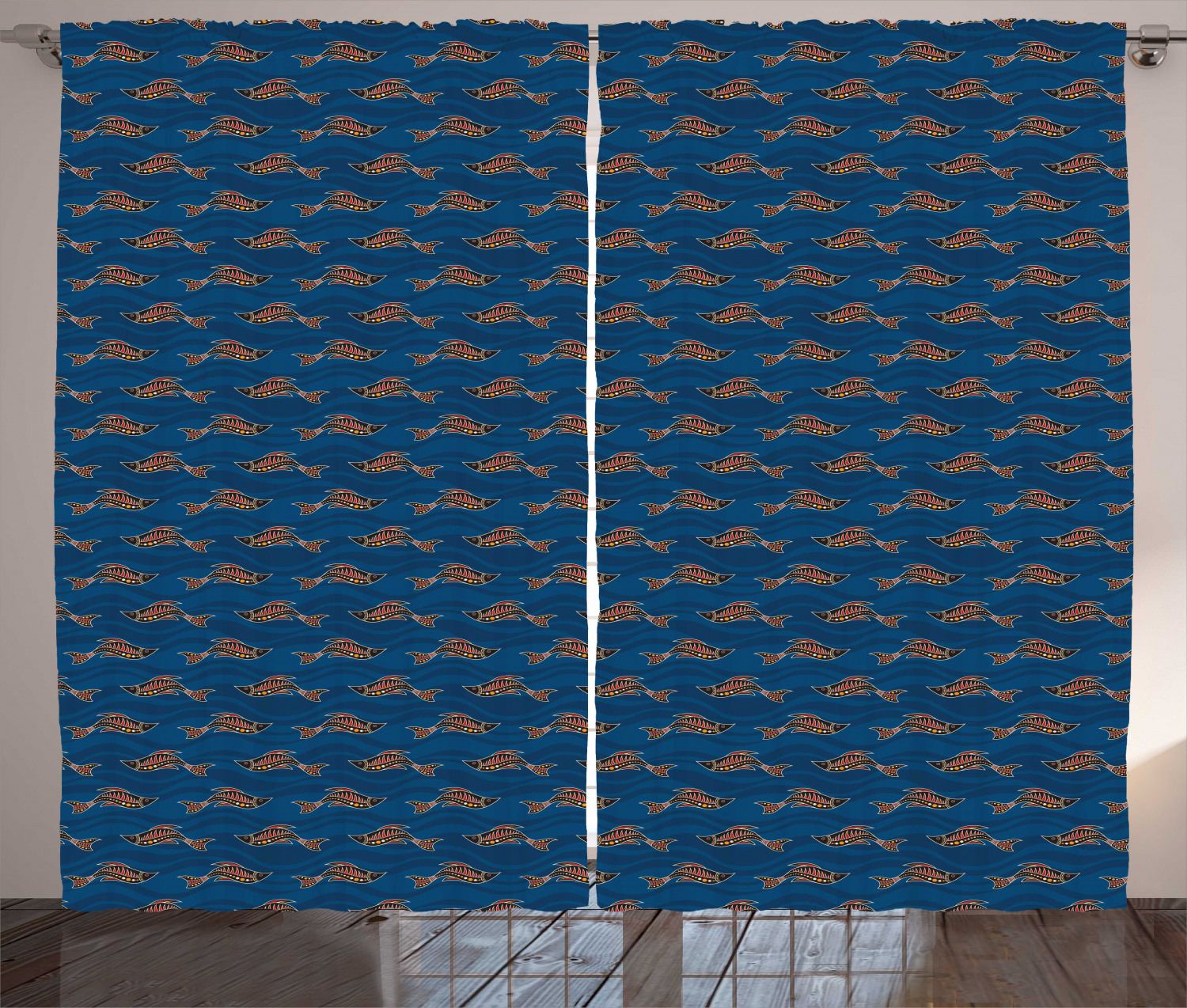 Fish Curtains 2 Panels Set, Aboriginal Ethnic Art with Aquatic Animal ...
