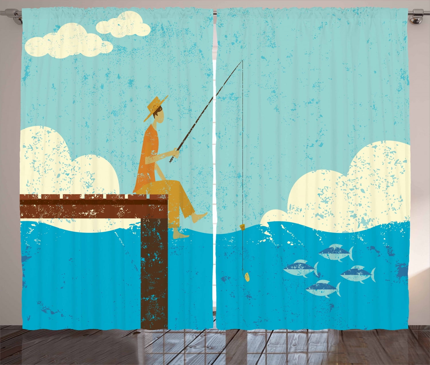 Ambesonne Fish Curtains 2 Panel Set, Underwater Life Design, 108" x 63 ...