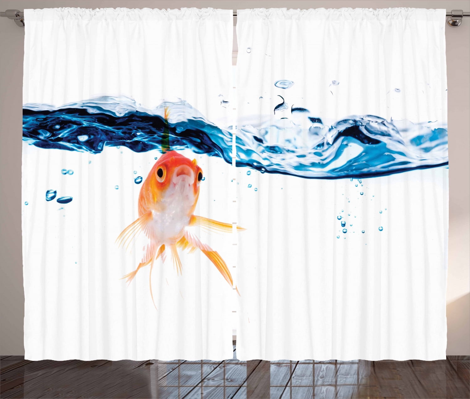 Ambesonne Fish Curtains 2 Panel Set, Goldfish Swimming in Water, 108" x ...