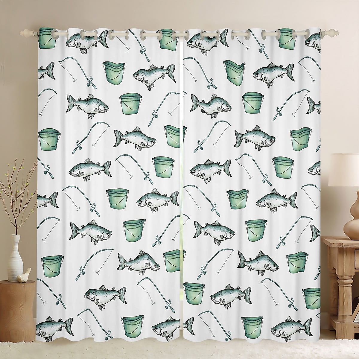 Fish Curtains Fishing and Hunting Themed Window Curtain Ocean Themed ...
