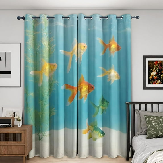 Fish Curtains For Living Room , Ocean Pattern Design Blackout Curtains ...