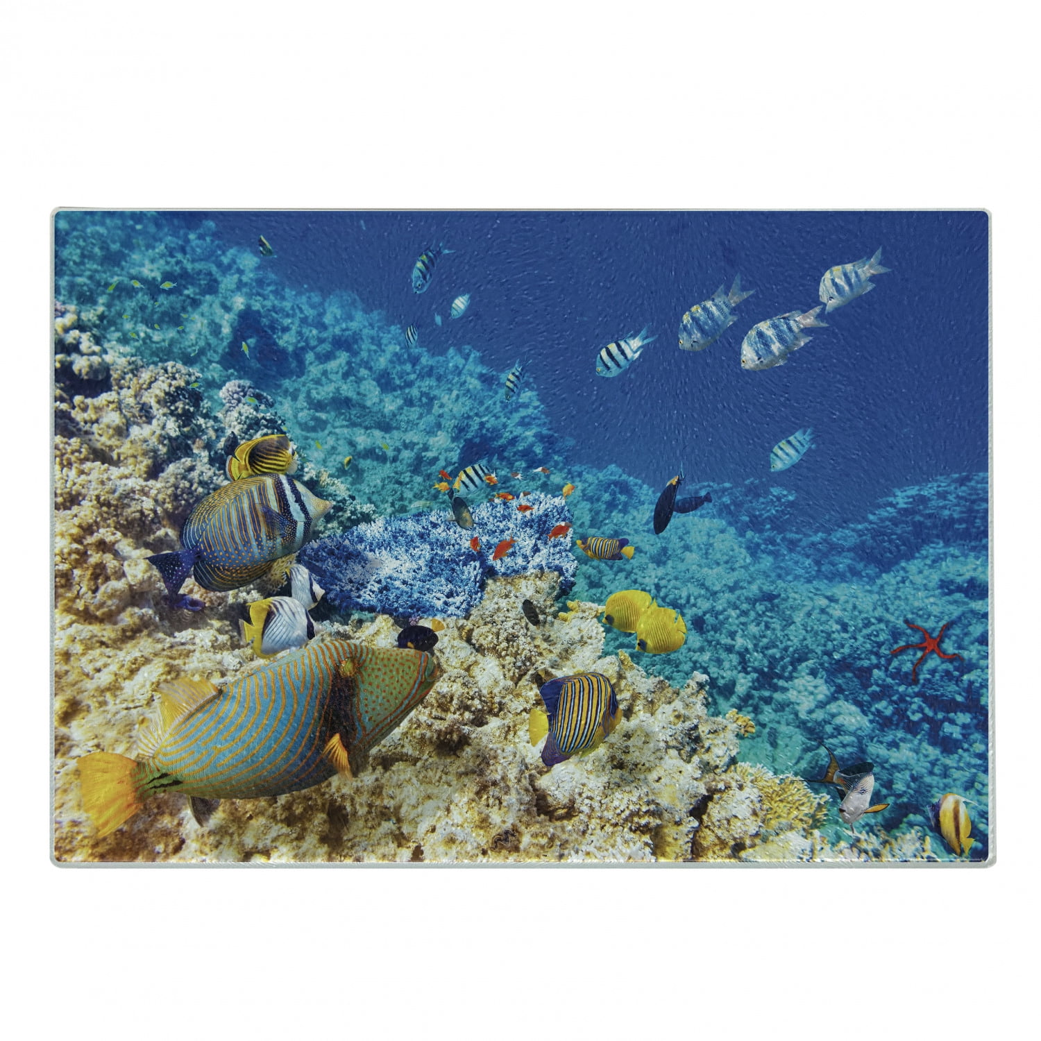 Fish Cutting Board, Barrier Reefs Covered Sea with Lagoon and Zebrafish ...