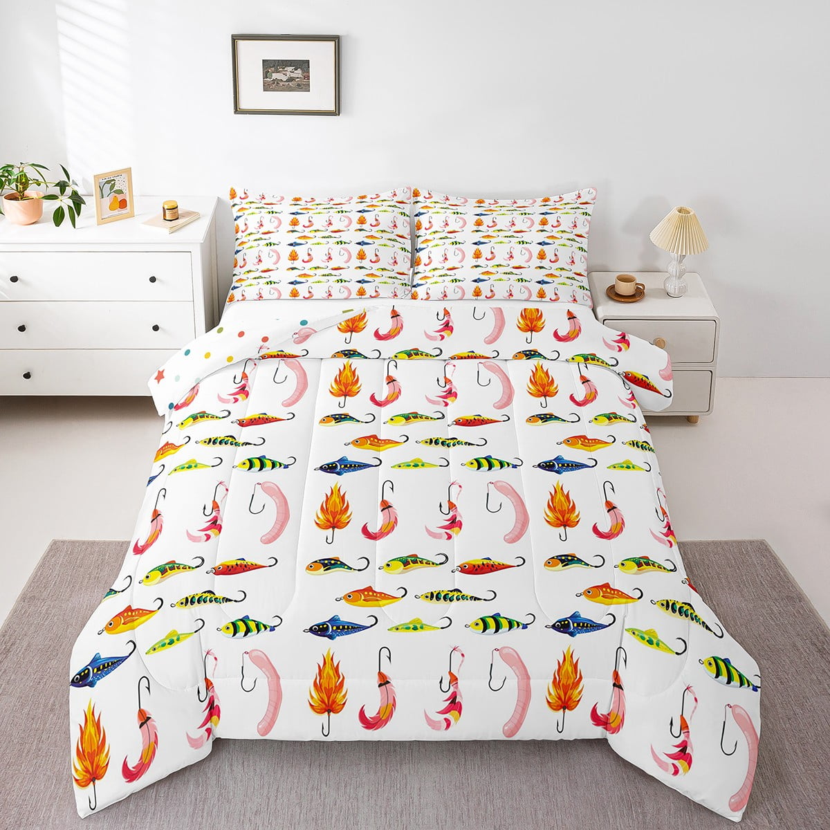 Fish Down Comforter Colourful Fishing Bedding Set Teens Hook Hunting ...