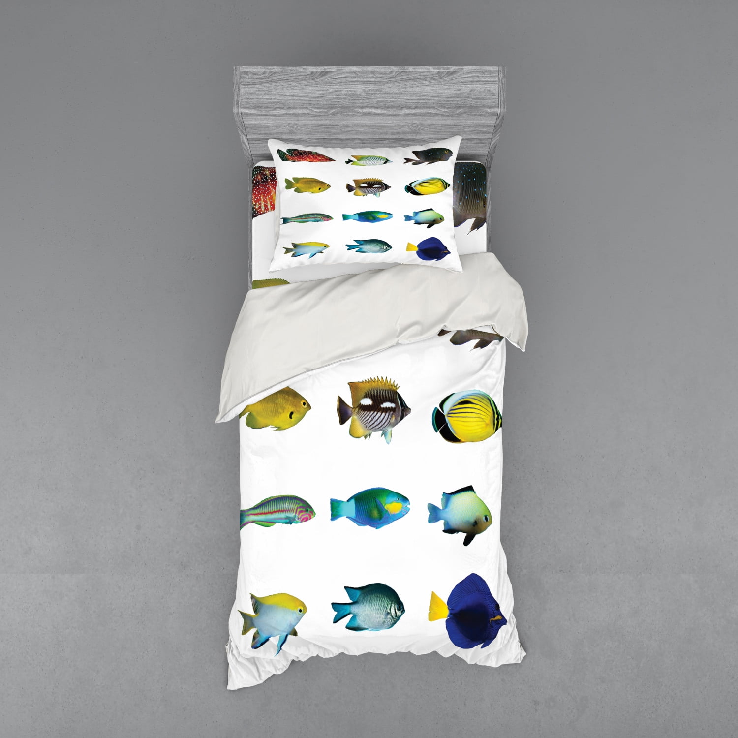 Fish Duvet Cover Set, Egyptian Fauna Bannerfish Goldfish Parrotfish ...